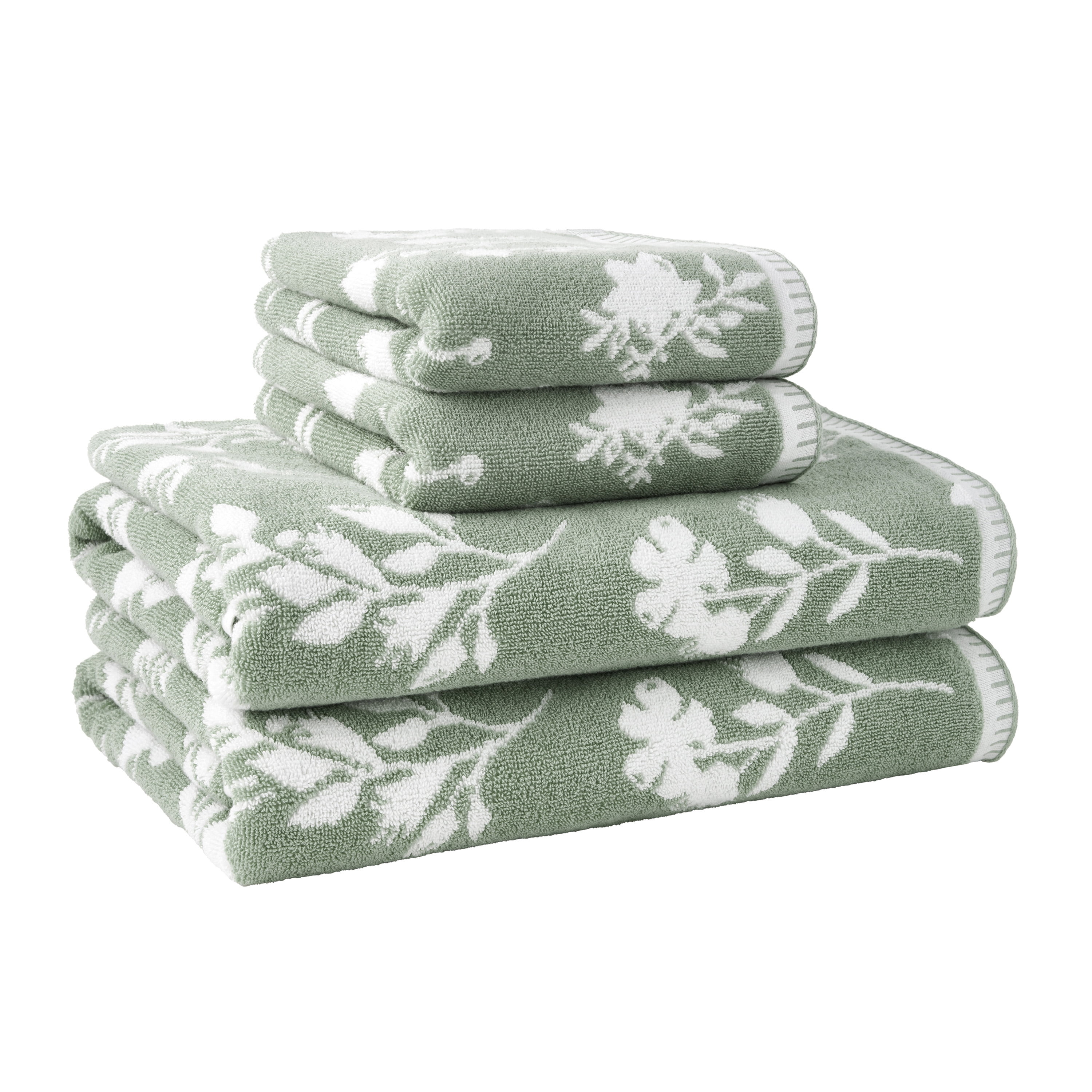 Beautiful by Drew Barrymore 4-Piece Floral Bath Towel Set, 100% Cotton ...