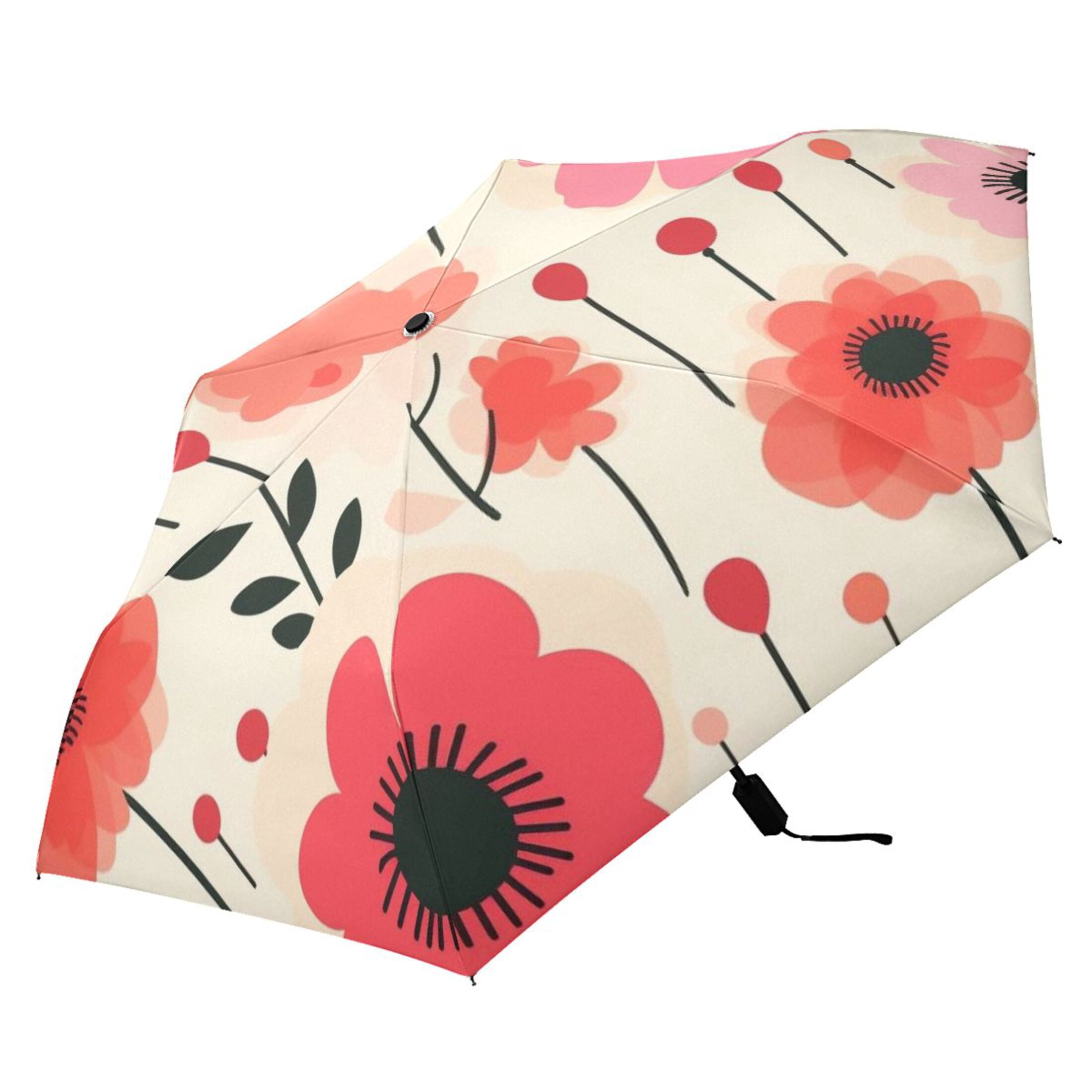 Beautiful Floral Compact Folding Umbrella for Rain Windproof Travel ...