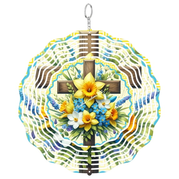 Beautiful Floral Cross 3D Wind Spinner, Religious Easter Hanging Art ...