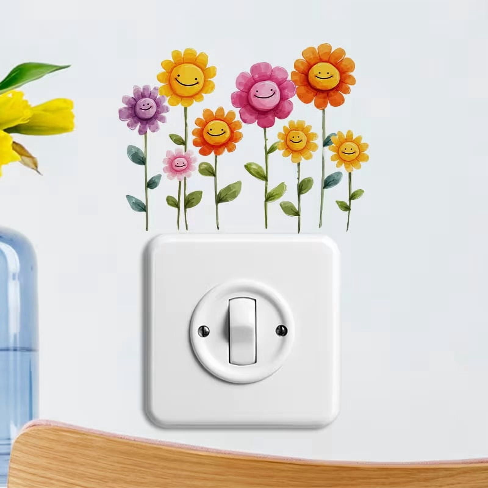 Beautiful Floral Design Light Switch Sticker - Self-Adhesive PVC Wall ...