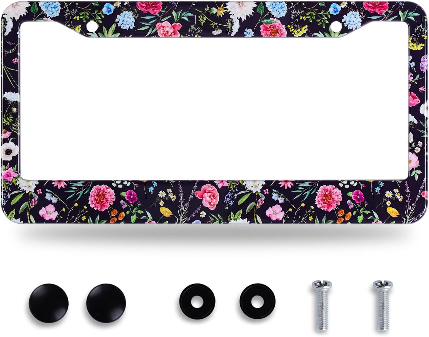 Beautiful Floral License Plate Frame Watercolor Flowers License Plate ...