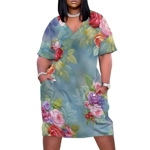 Beautiful Floral Pastel Rose Pattern Loose Pocket Dress Dresses Summer ...
