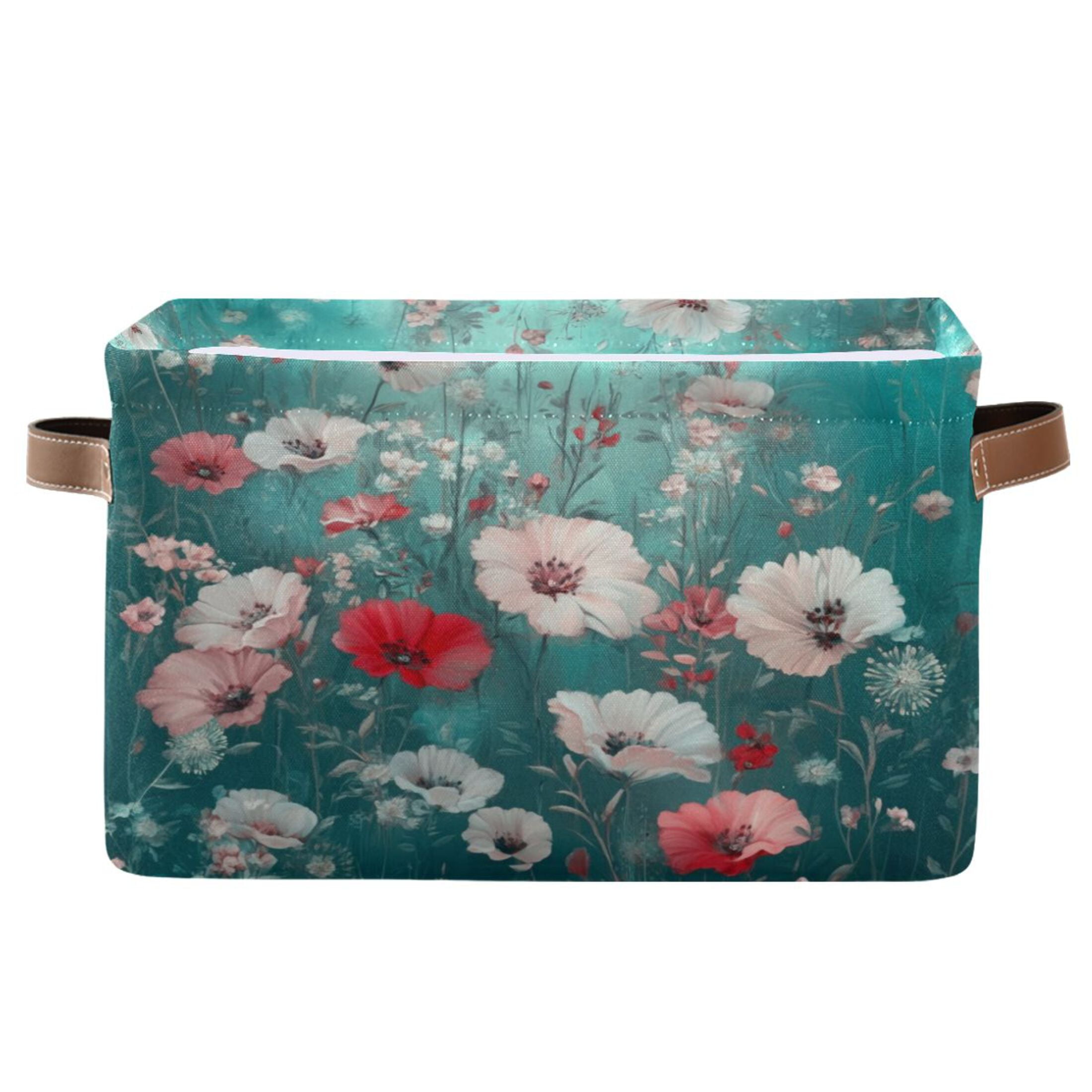 Beautiful Floral Pattern Foldable Storage Basket,Canvas Fabric Foldable ...