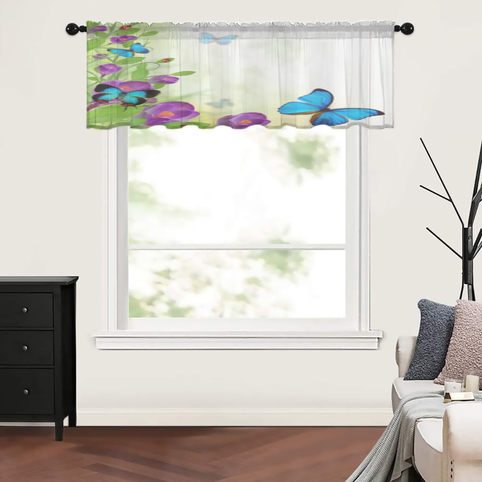 Beautiful Floral Short Sheer Curtains For Living Room Bedroom Kitchen ...