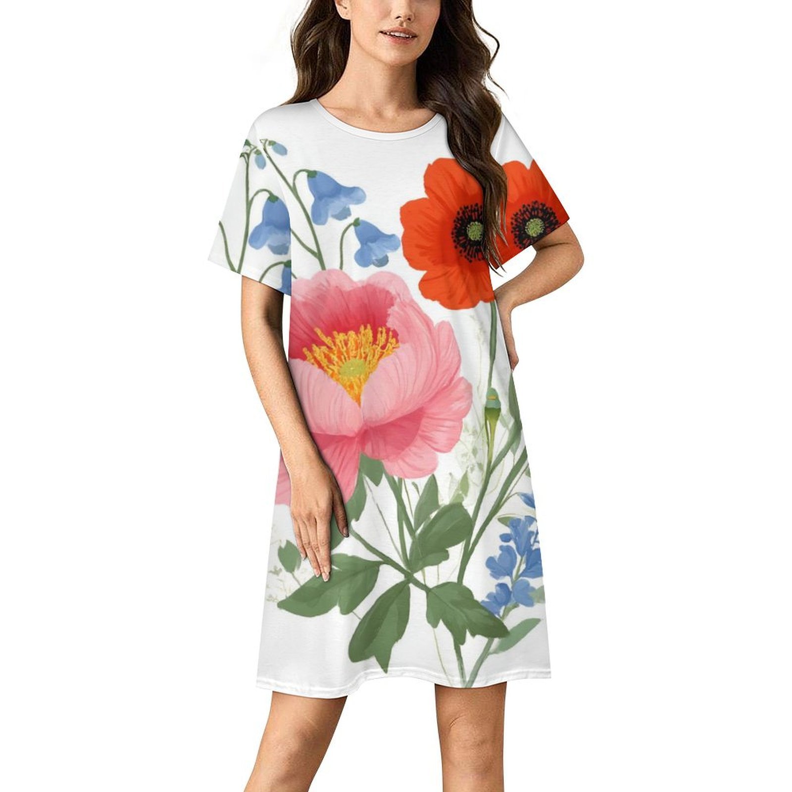 Beautiful Floral Summer Bouquet Art Women Nightgown Sleepwear Short ...