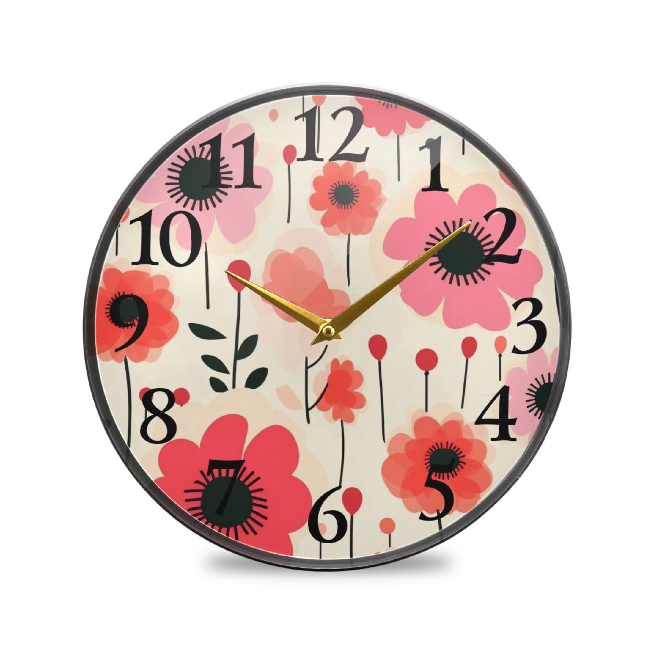 Beautiful Floral Wall Clocks Battery Operated 9.5 Inch Round Clock ...