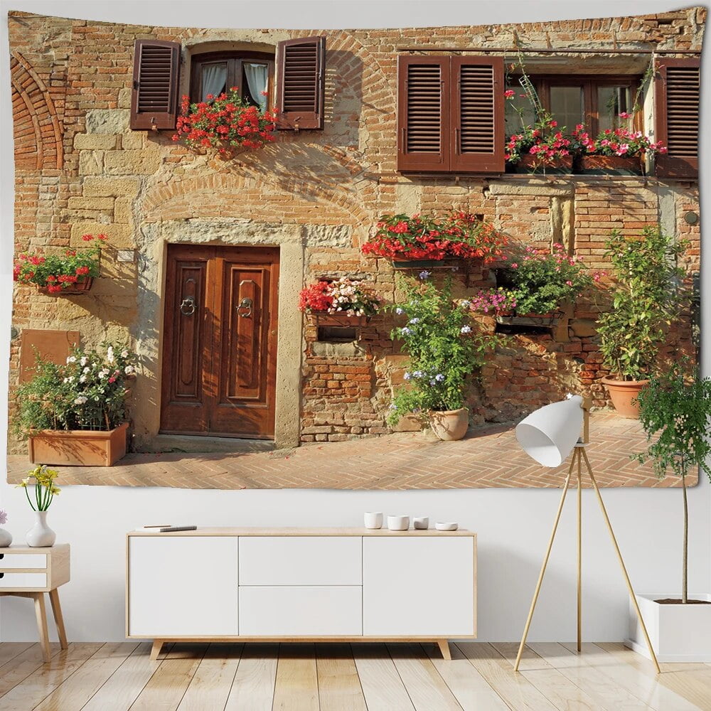 Beautiful Flower Architecture Print Wall Hippie Tapestry Polyester ...