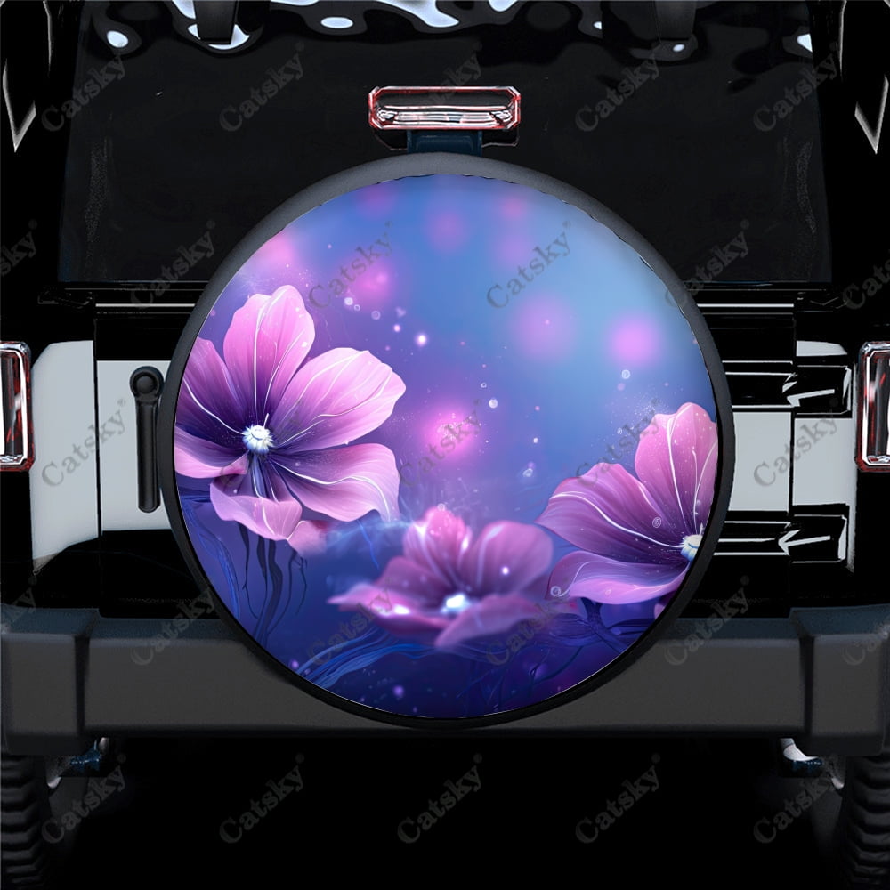 Beautiful Flower Art Pattern Polyester Universal Spare Wheel Tire Cover ...