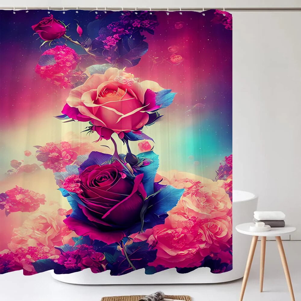 Beautiful Flower Art Printing Shower Curtain Red Roses Decor Bathroom ...