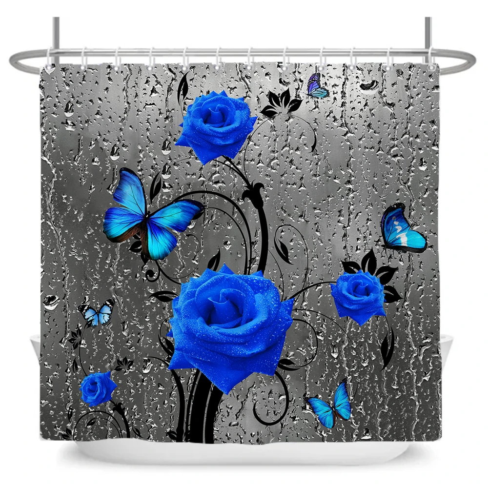 Beautiful Flower Butterfly Art Fabric Shower Curtain Rose r Bathroom ...