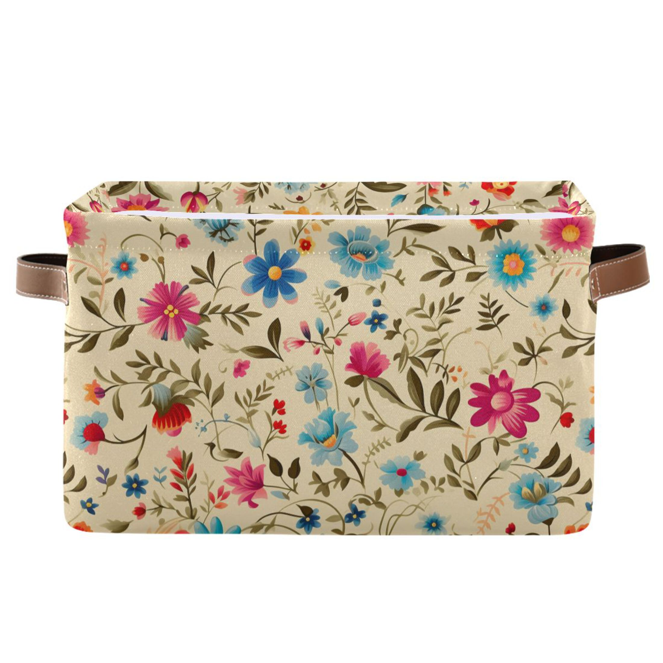 Beautiful Flower Floral Storage Basket Large Foldable Storage Bin ...