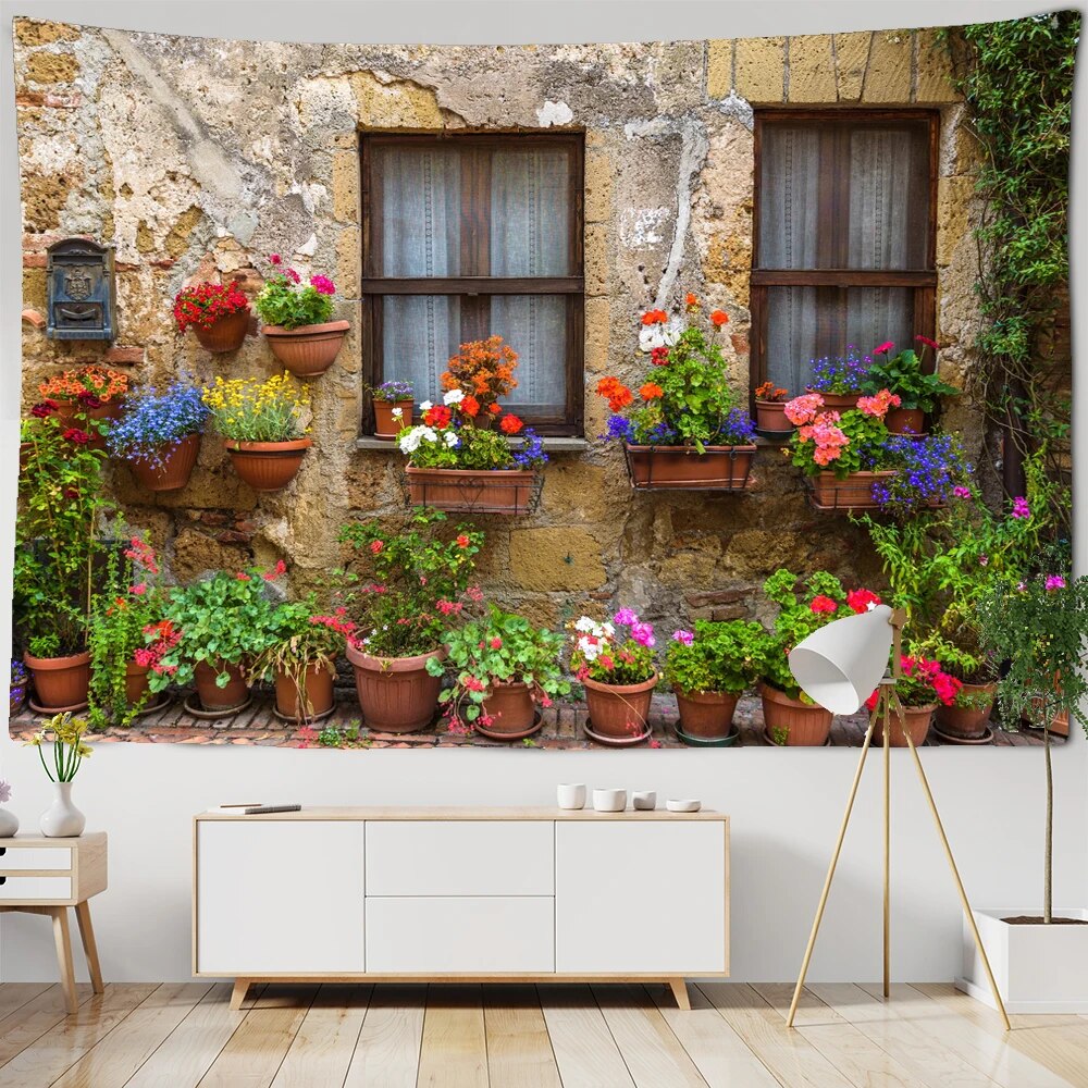 Beautiful Flower Gard Street Print Wall Tapestry Scery Wall Hanging ...