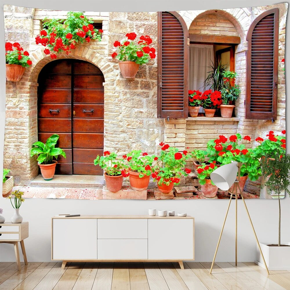 Beautiful Flower Gard Street Print Wall Tapestry Scery Wall Hanging ...