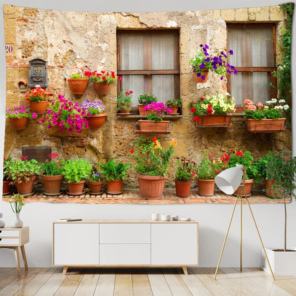 Beautiful Flower Gard Street Print Wall Tapestry Scery Wall Hanging ...