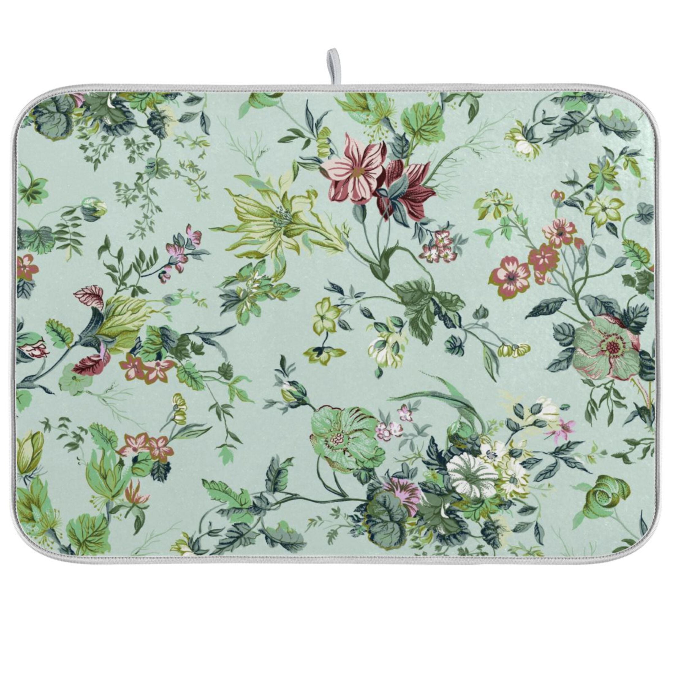 Beautiful Flower Green Leaves Dish Drying Mat Microfiber Kitchen Mats ...