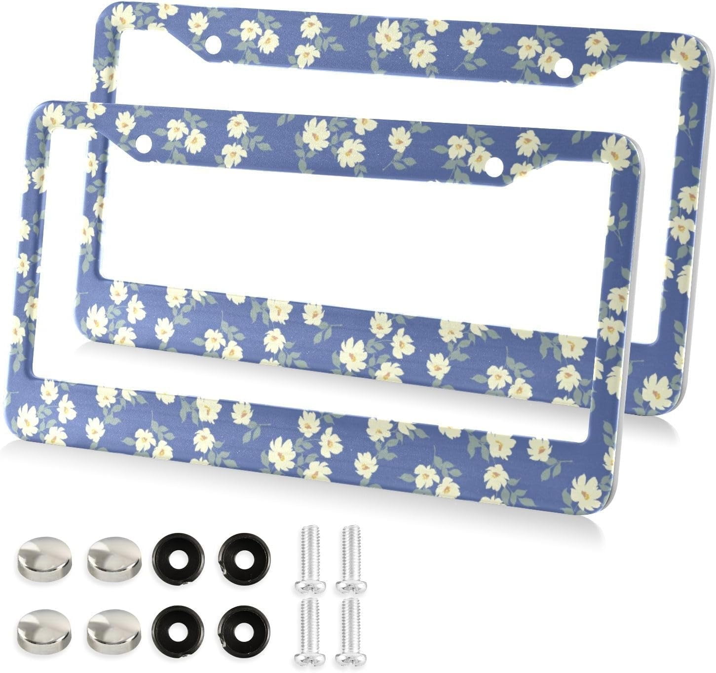Beautiful Flower License Plate Frame - 2 Pack Universal Stainless Steel ...