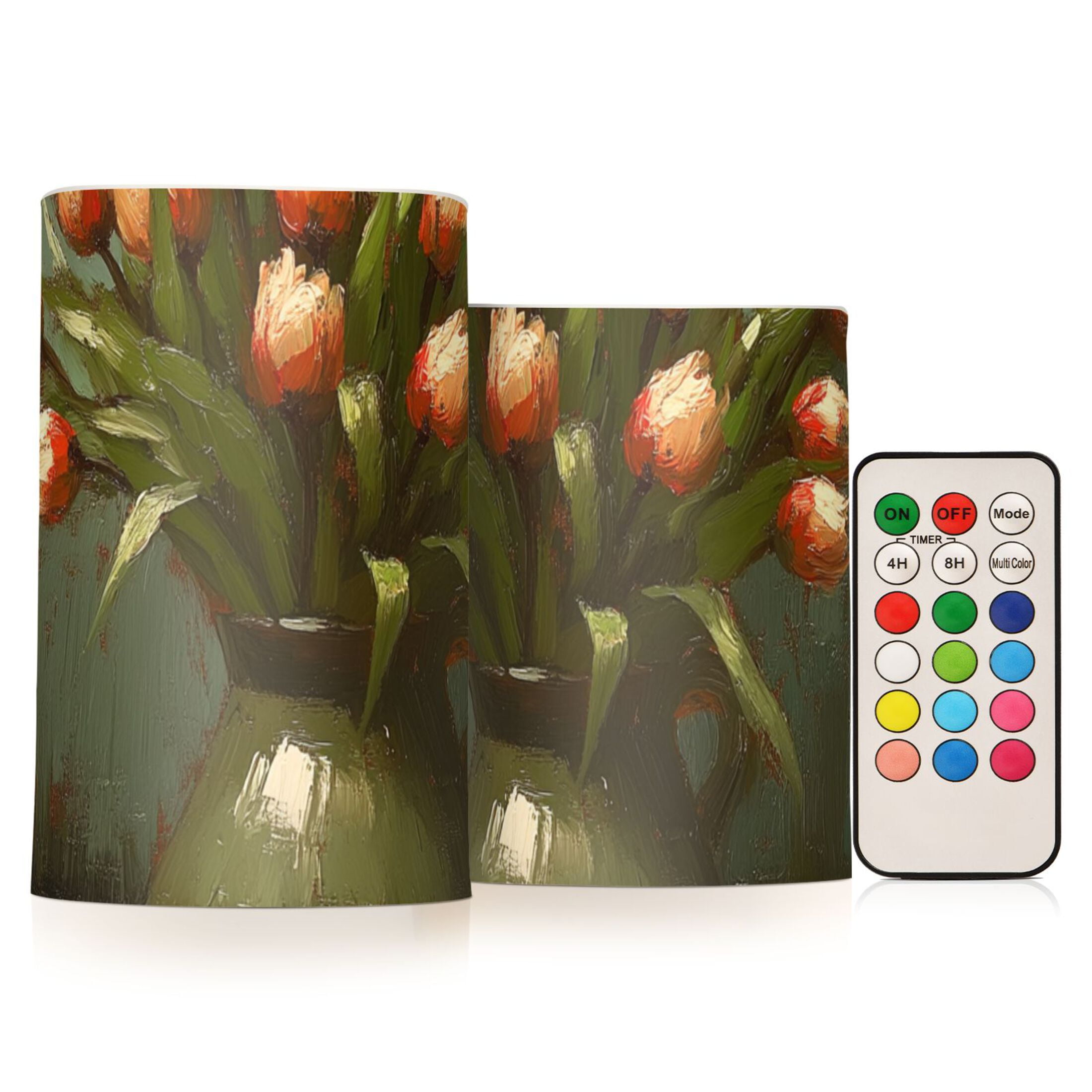Beautiful Flower Painting Flickering Flameless Candles Battery Operated ...