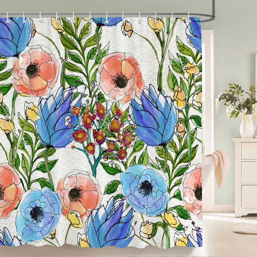 Beautiful Flower Shower Curtains Watercolor Flowers Floral Home ration ...