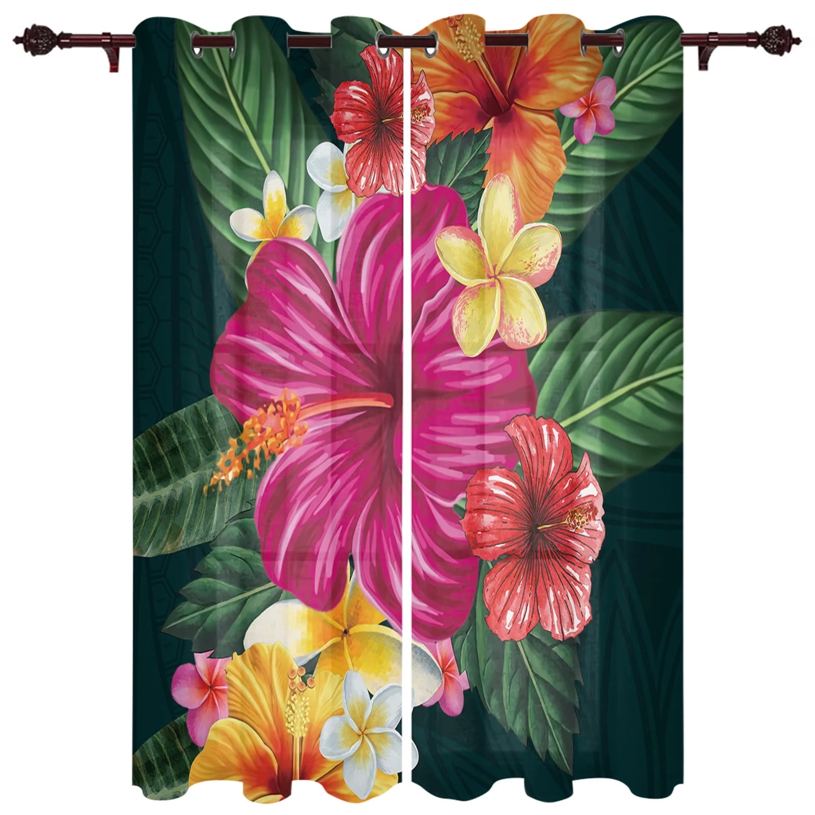 Beautiful Flowers Black Tropical Background Window Curtains For Living ...