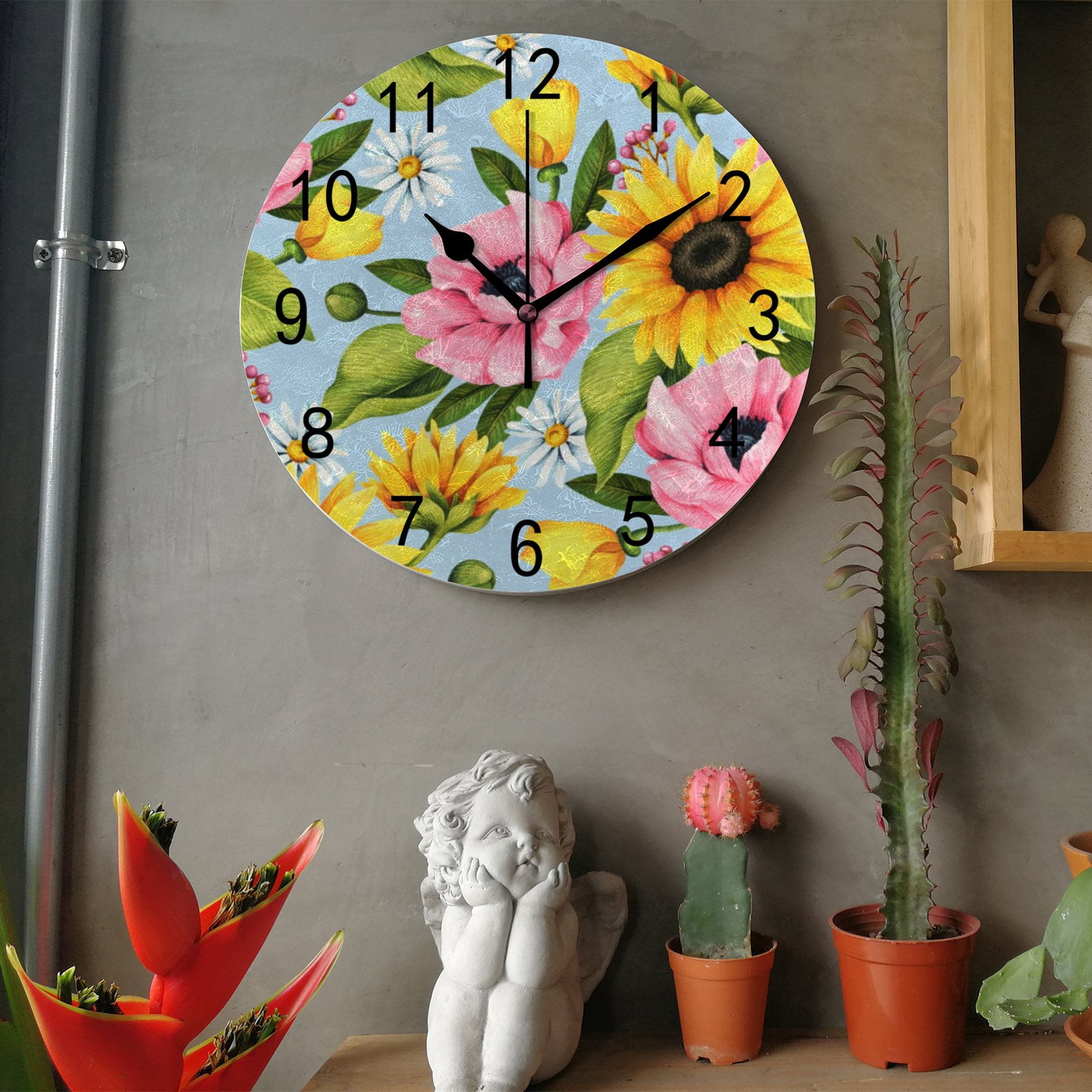 Beautiful Flowers Kitchen Wall Clock, Silent Non Ticking 10 Inch Wall ...
