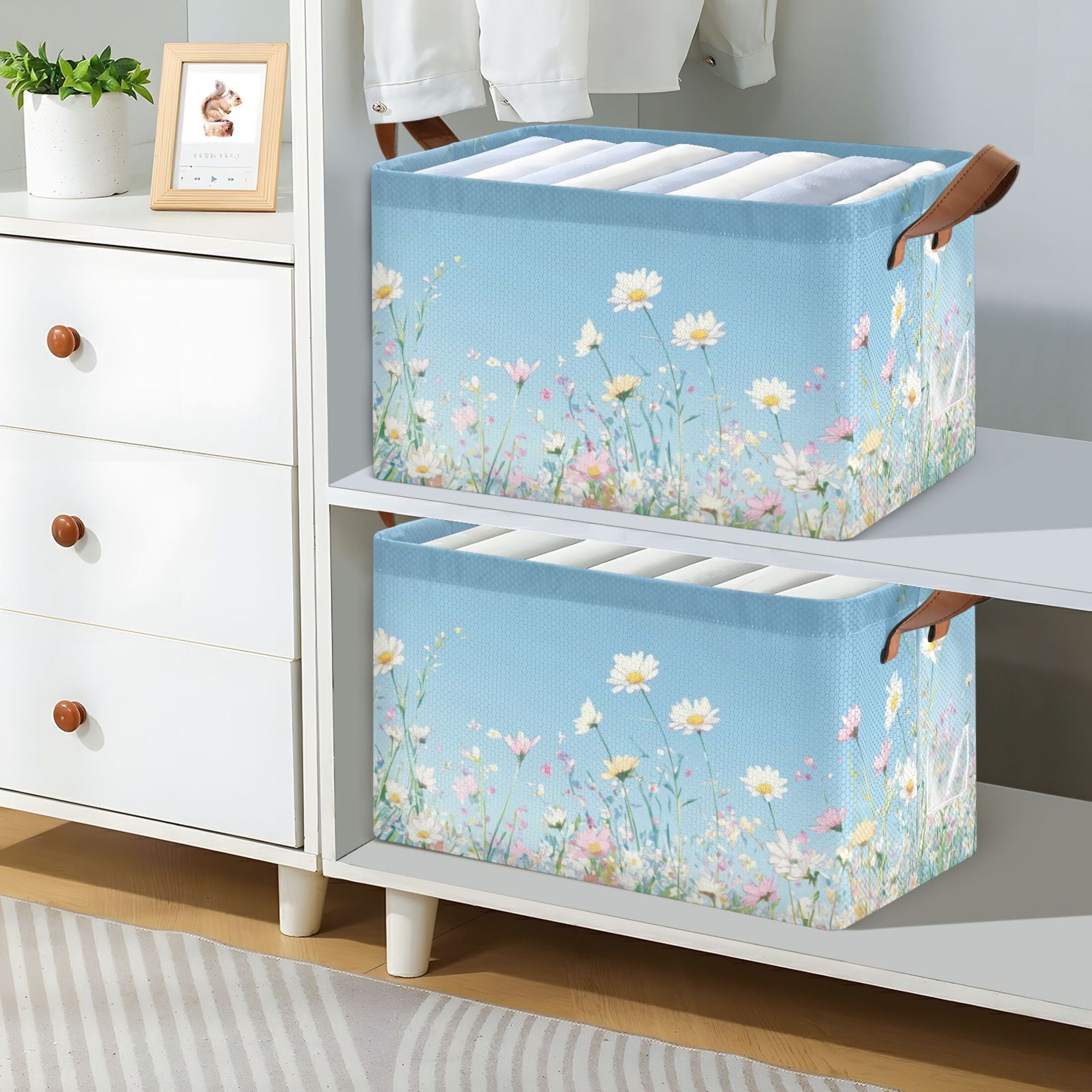 Beautiful Flowers Leaves Foldable Storage Large Fabric Storage Baskets ...