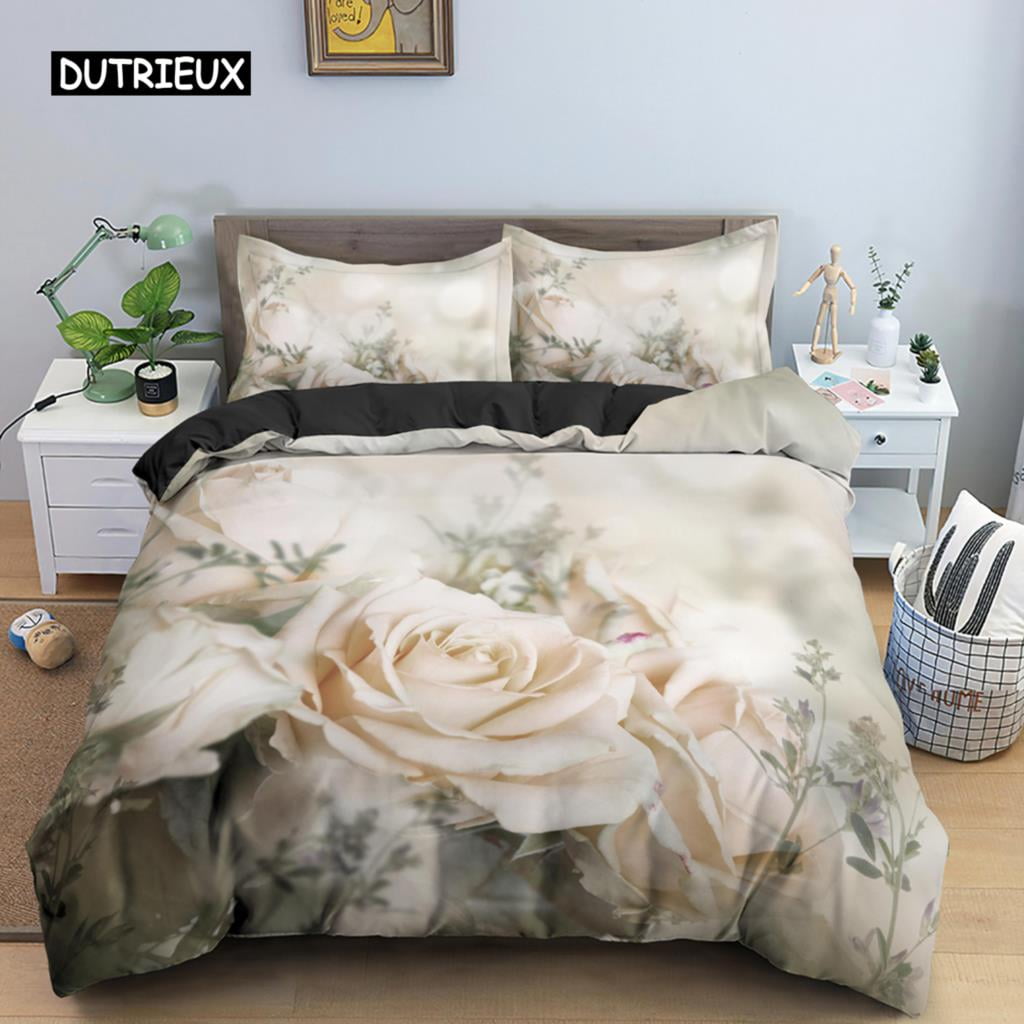 Beautiful Flowers Pattern Bedding Set Polyester Luxury Floral Duvet ...