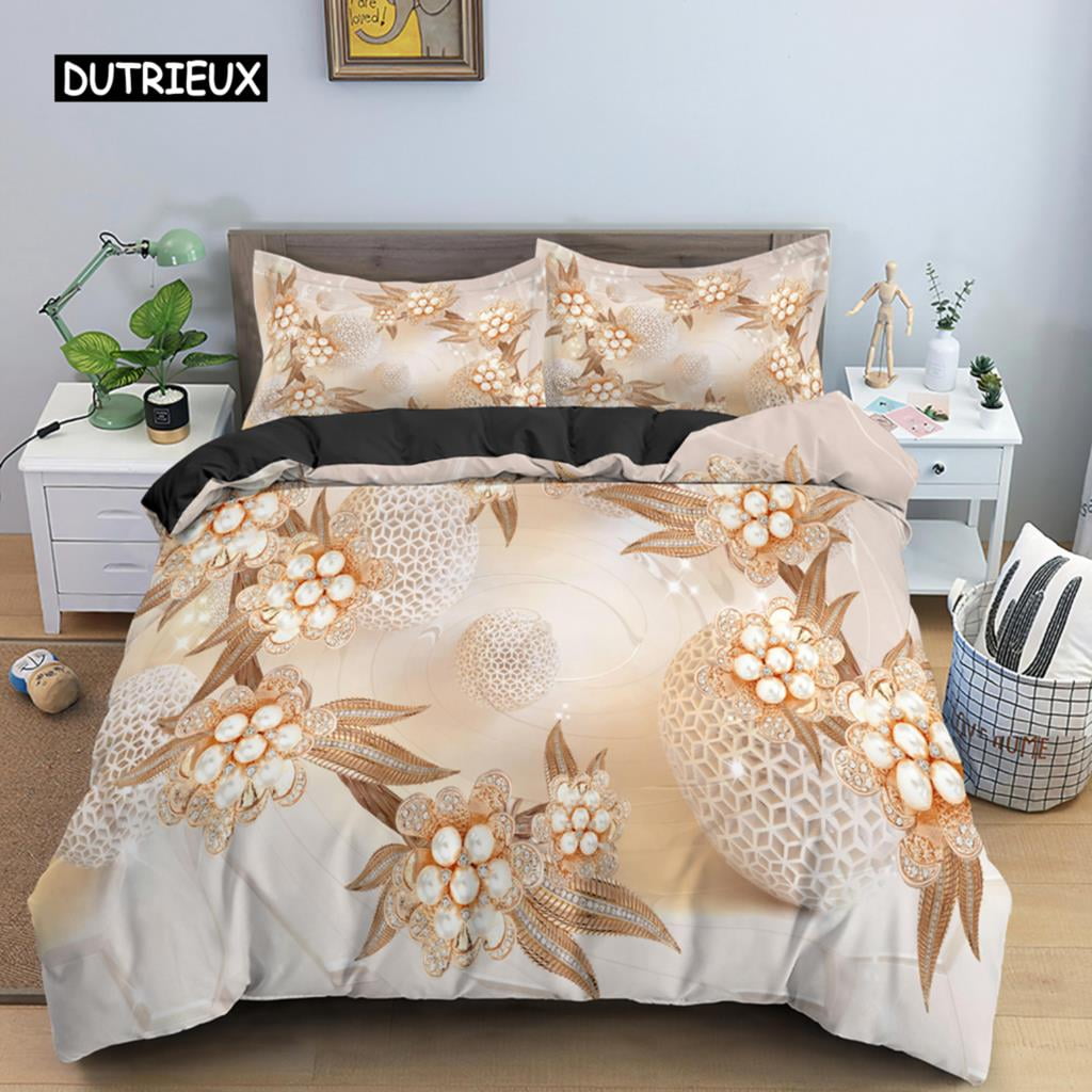Beautiful Flowers Pattern Bedding Set Polyester Luxury Floral Duvet ...