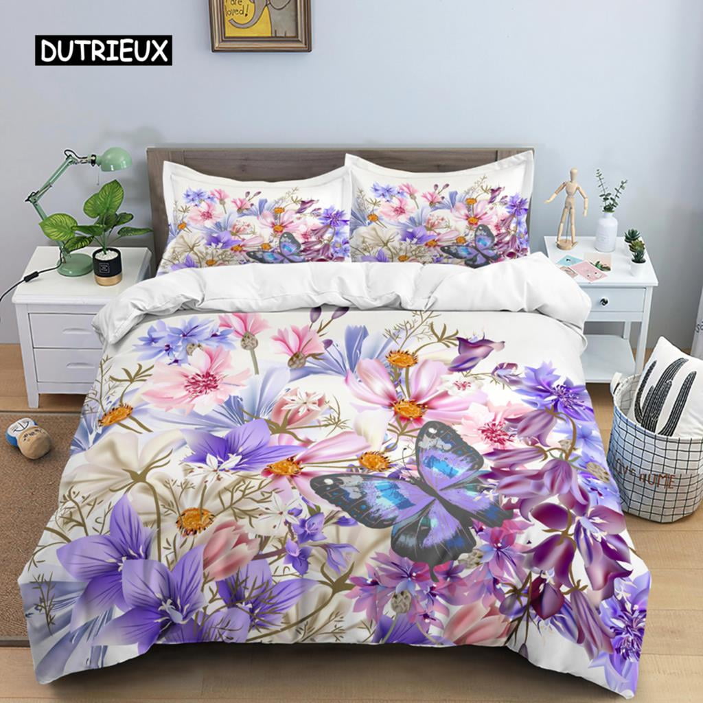 Beautiful Flowers Pattern Bedding Set Polyester Luxury Floral Duvet ...