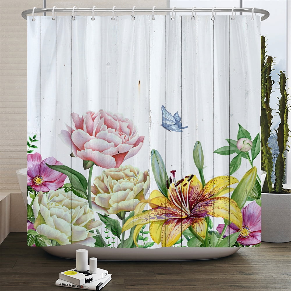 Beautiful Flowers Printed Shower Curtain Waterproof Polyester Curtain ...