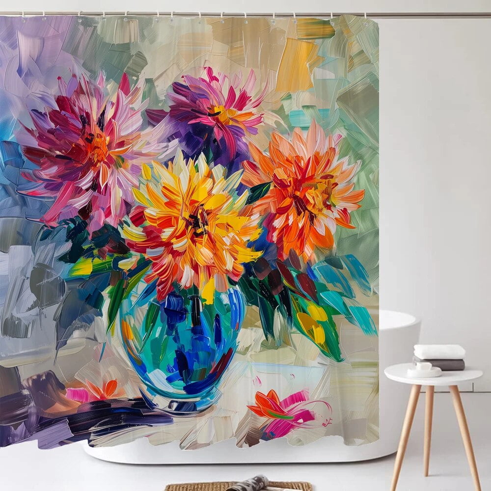 Beautiful Flowers Shower Curtain Watercolor Leaves on The Top Plant ...