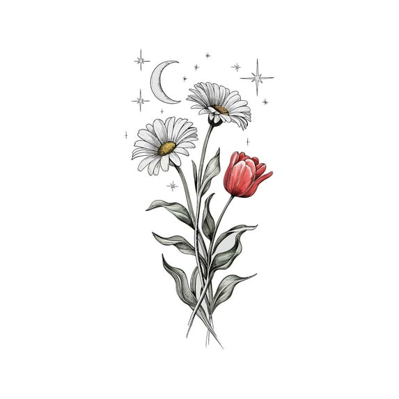 Beautiful Flowers Sparkling Moon Stars Flower Wall Art Sticker Designs ...