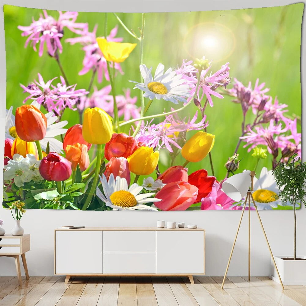 Beautiful Flowers Tapestry Wall Hanging Floral Tapestries Wall Cloth ...