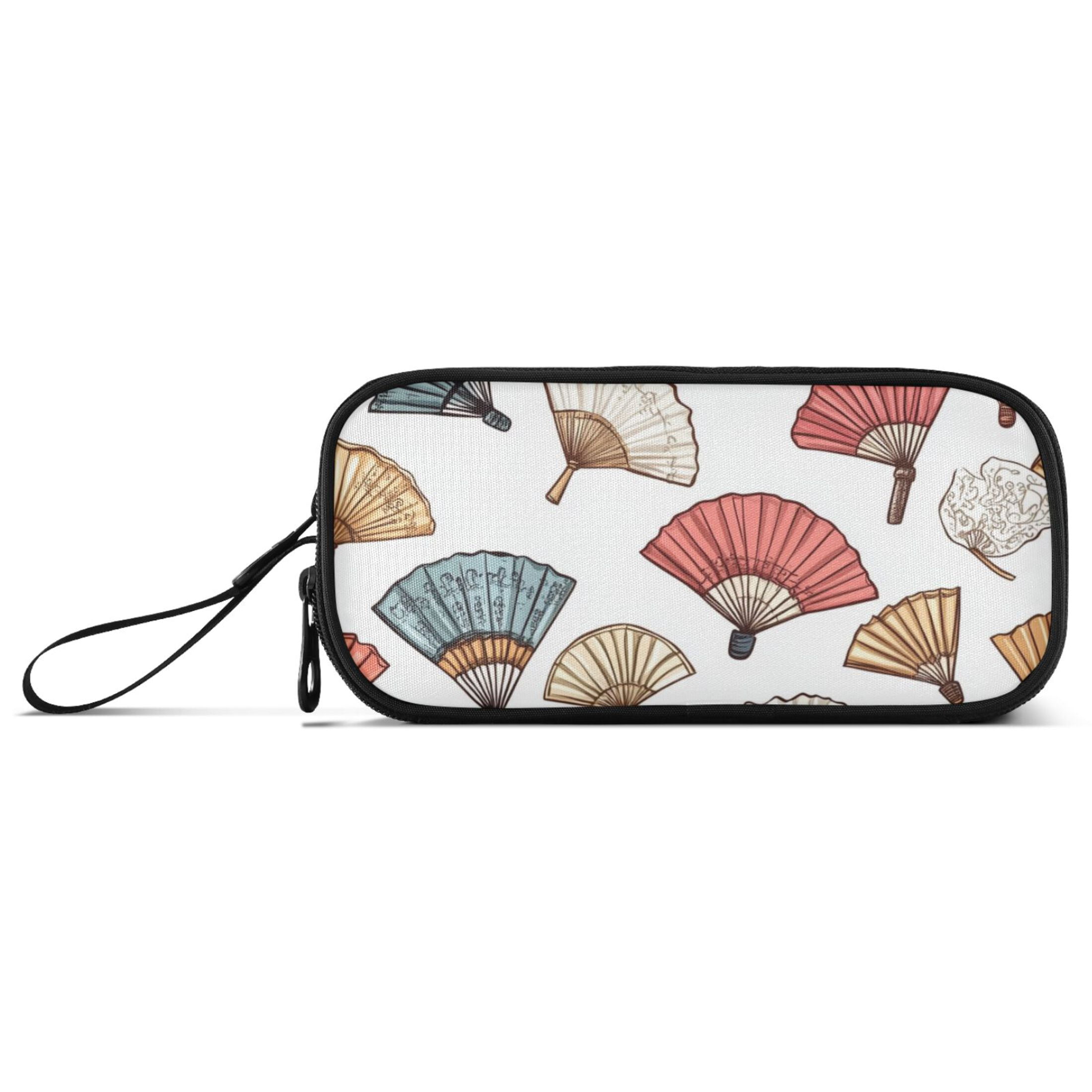 Beautiful Folding Fans Hand Drawn Pencil Case Stationary Holder Pen Bag ...