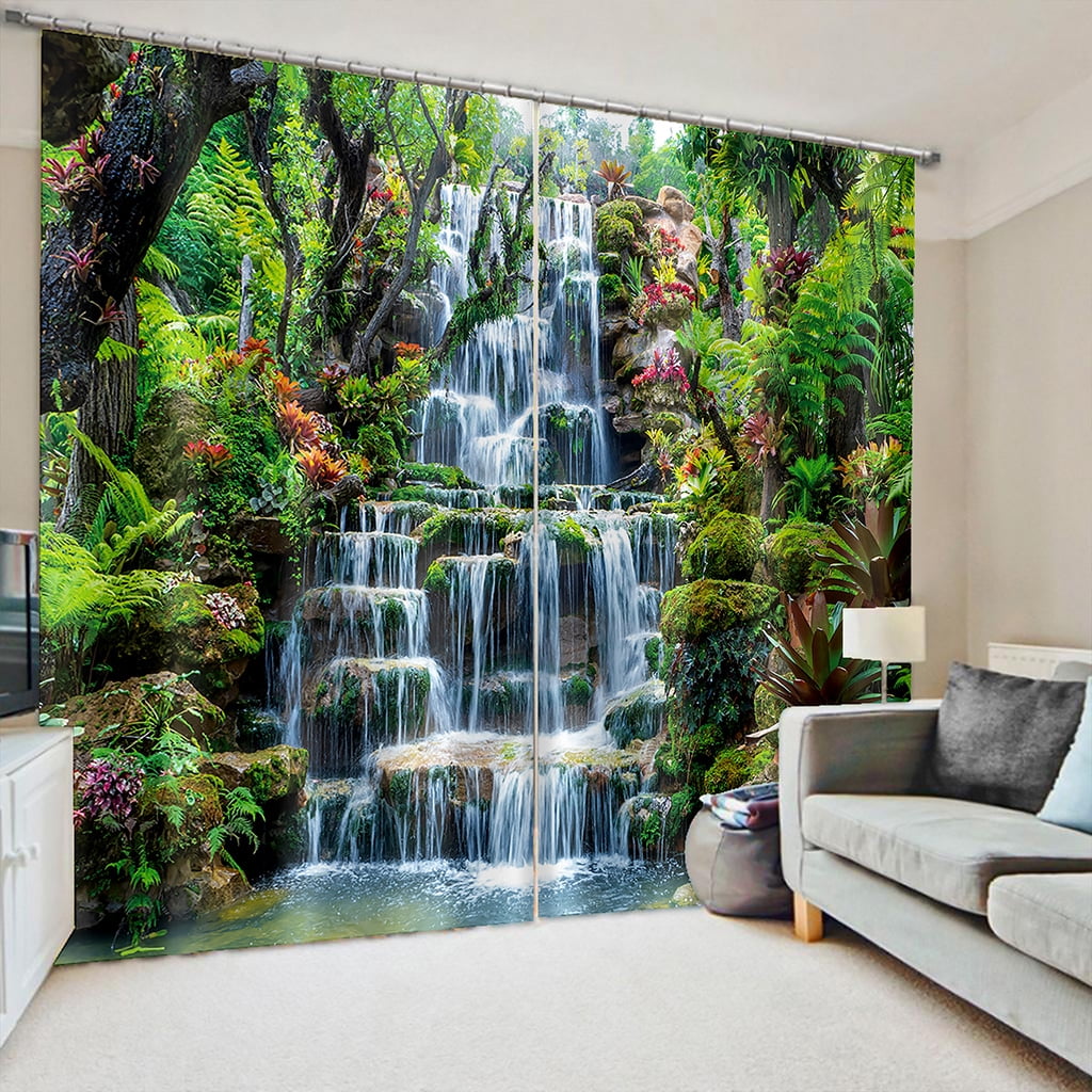 Beautiful Forest Mountains Rivers River Falls Landscape Curtain Luxury ...