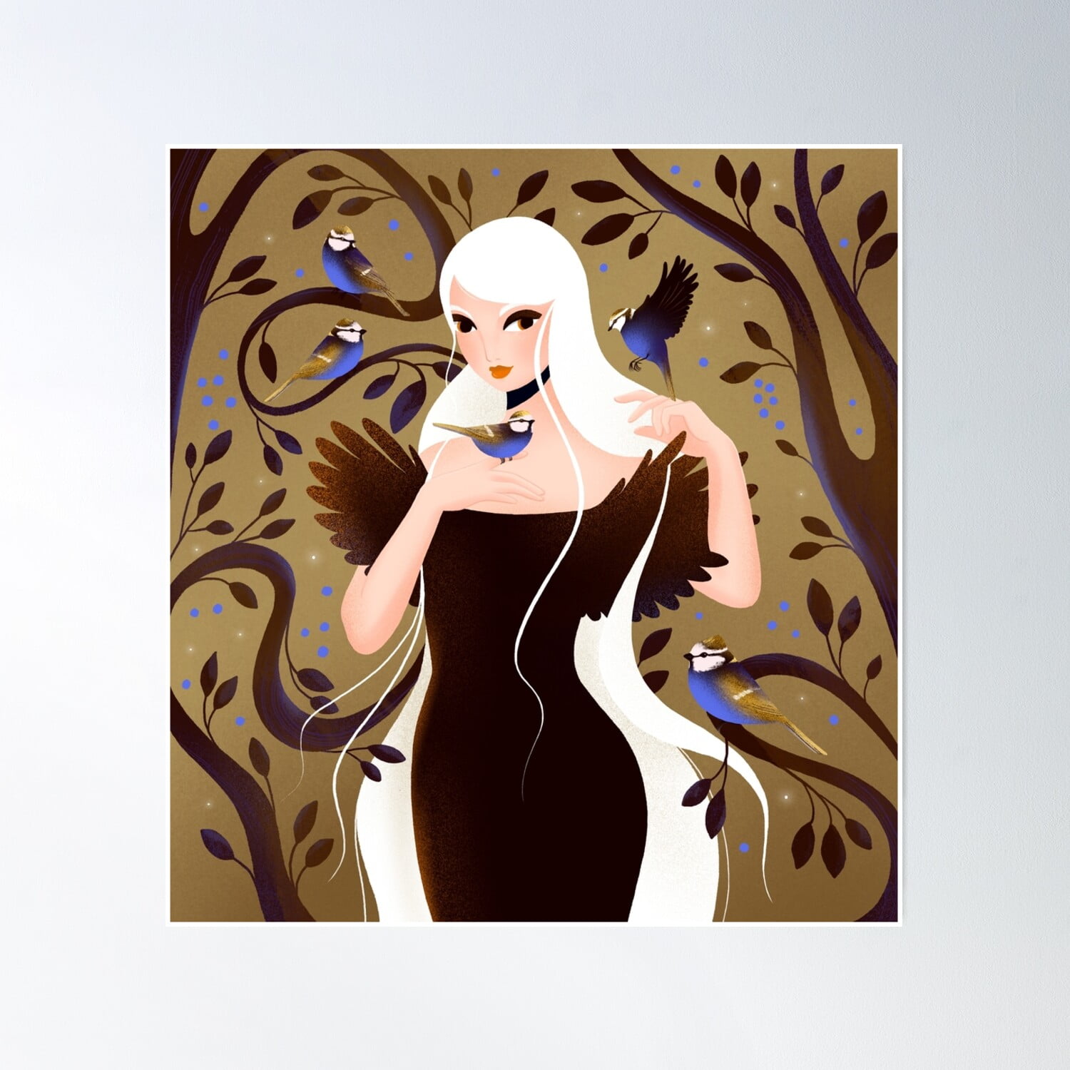 Beautiful Forest Nymph With Cute Birds Poster Wall Art, Modern Wall ...