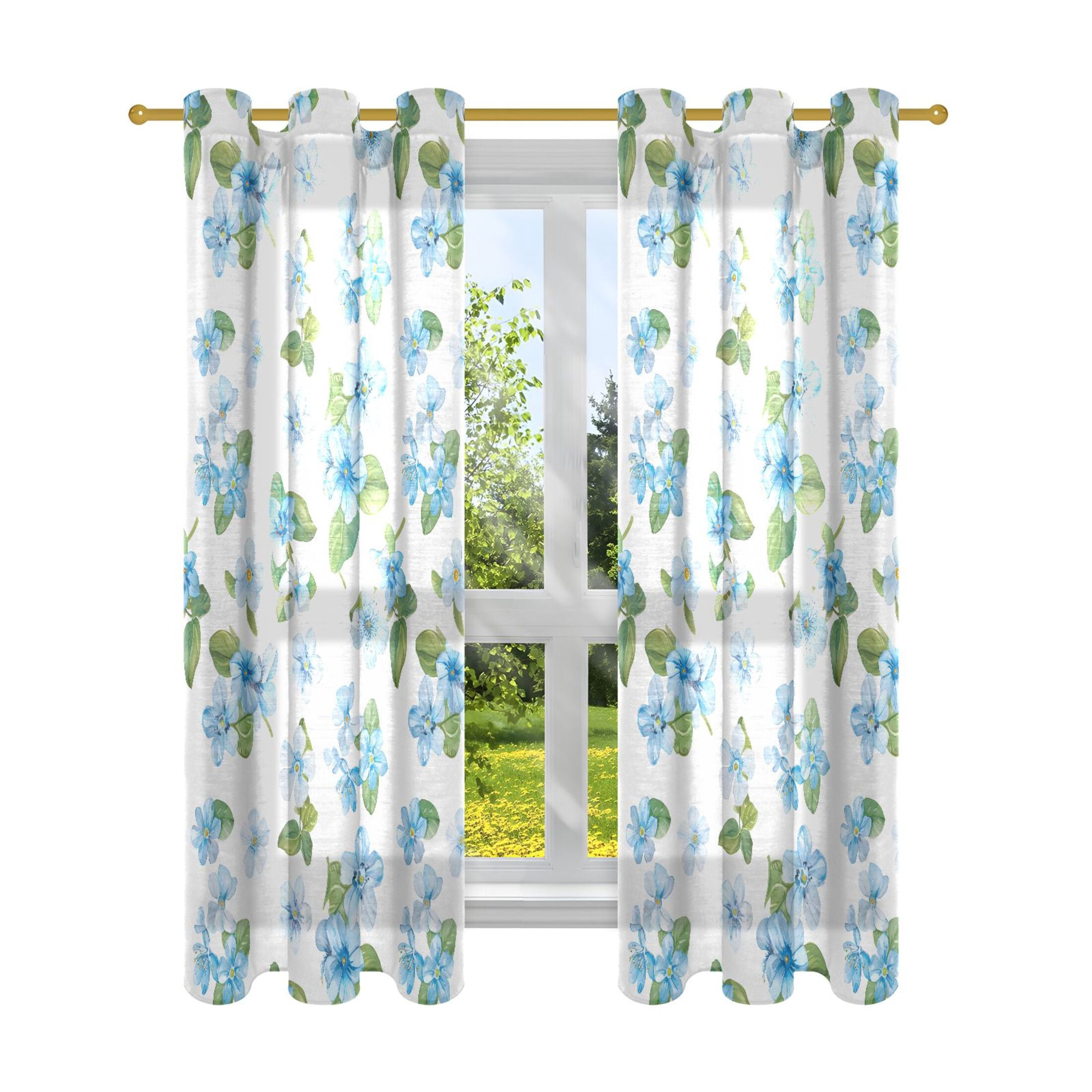 Beautiful Forget-me-not Flowers Sheer Curtains 2 Panels Set Grommet ...