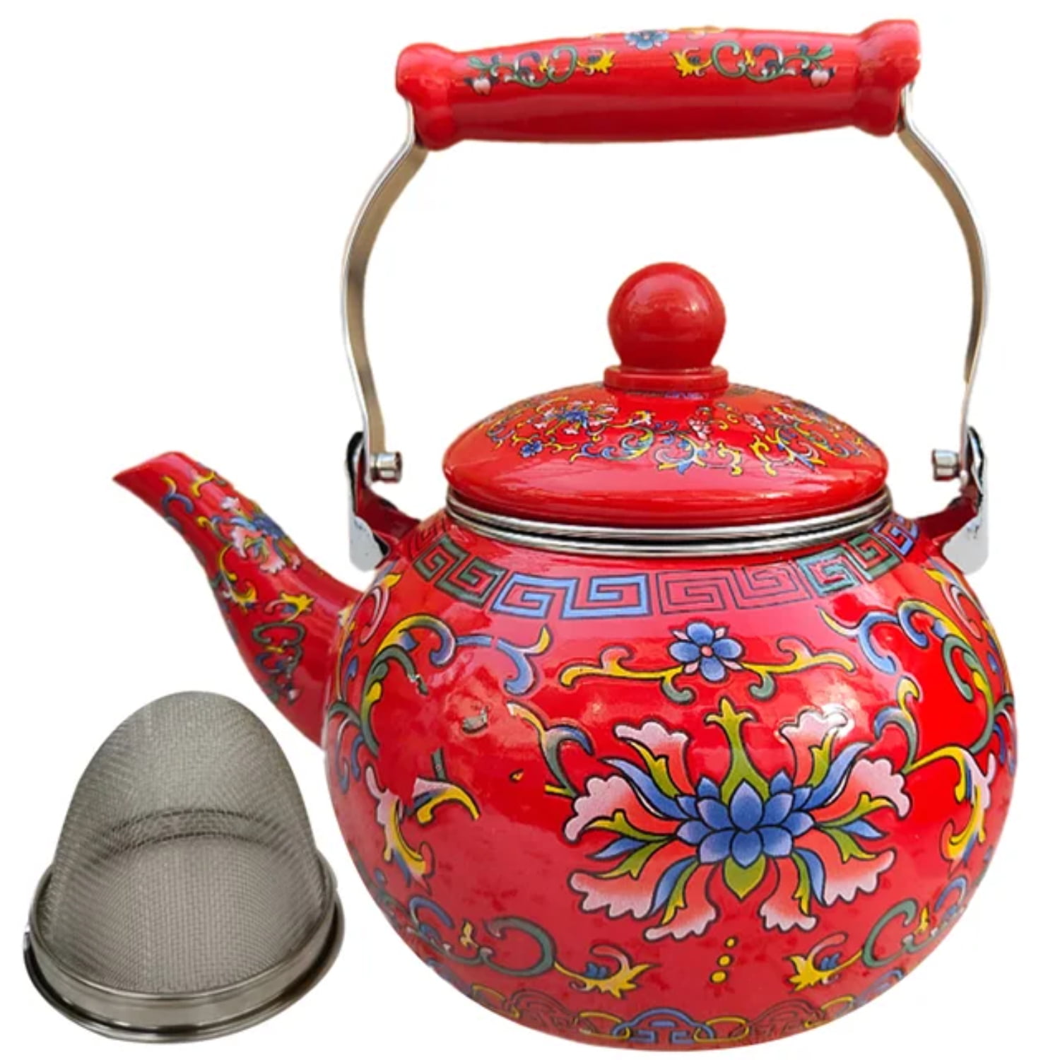 Large Doitool Ceramic Enamel Floral Teapot 2.2L Porcelain Enameled Hot ...