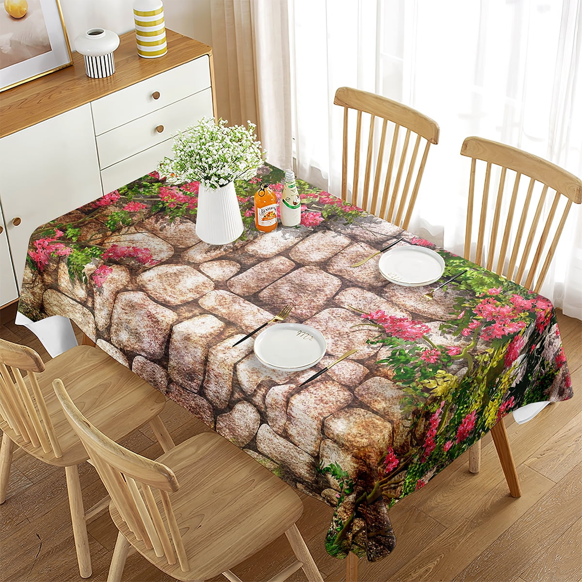 Beautiful Garden Rectangular Tablecloth Natural Landscape r Dining Room ...