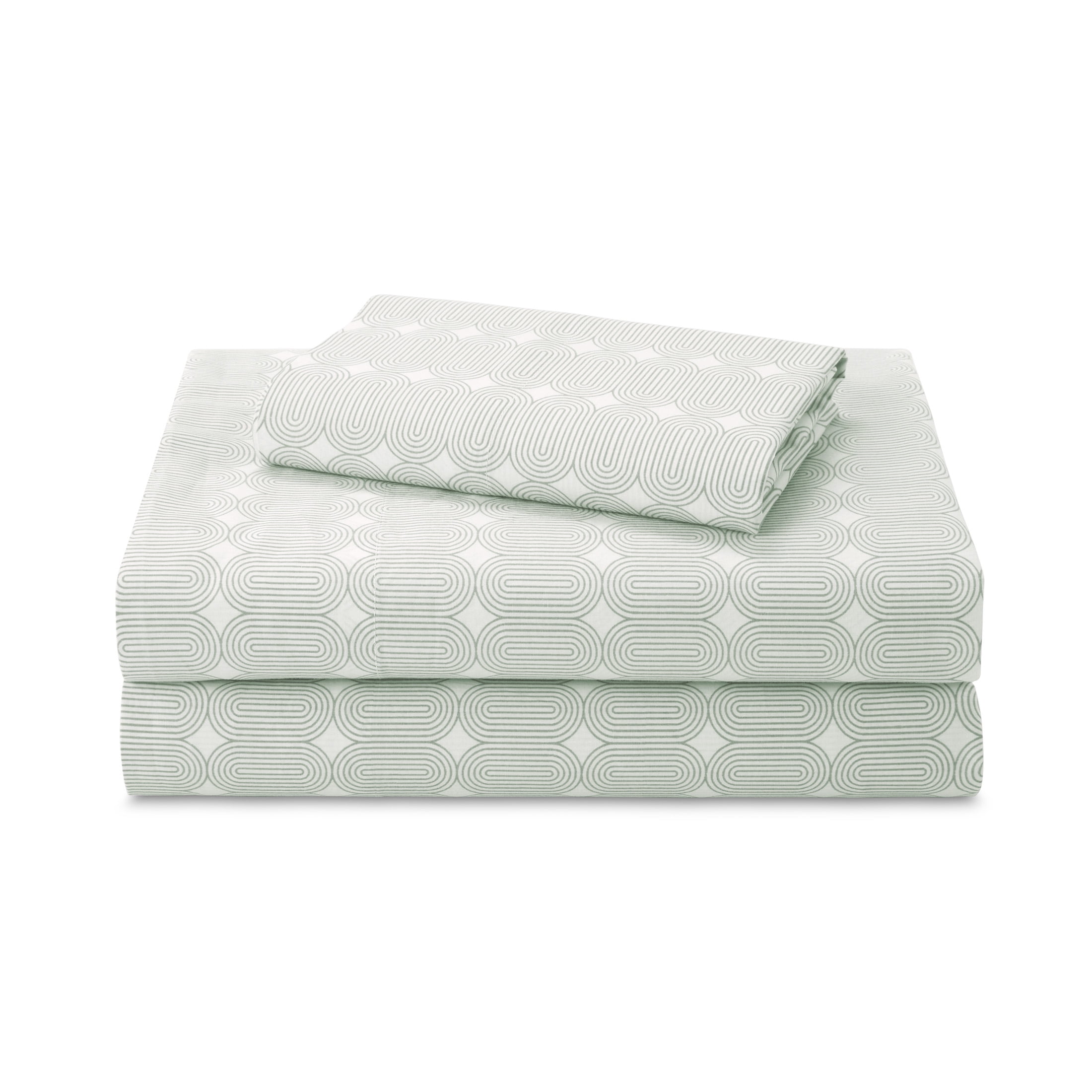 Beautiful Geometric 3-Piece 100% Cotton Percale Sage Green Sheet Set ...