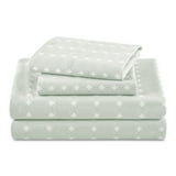 Beautiful Geometric 4-Piece 100% Cotton Washed Percale Sage Green Sheet ...