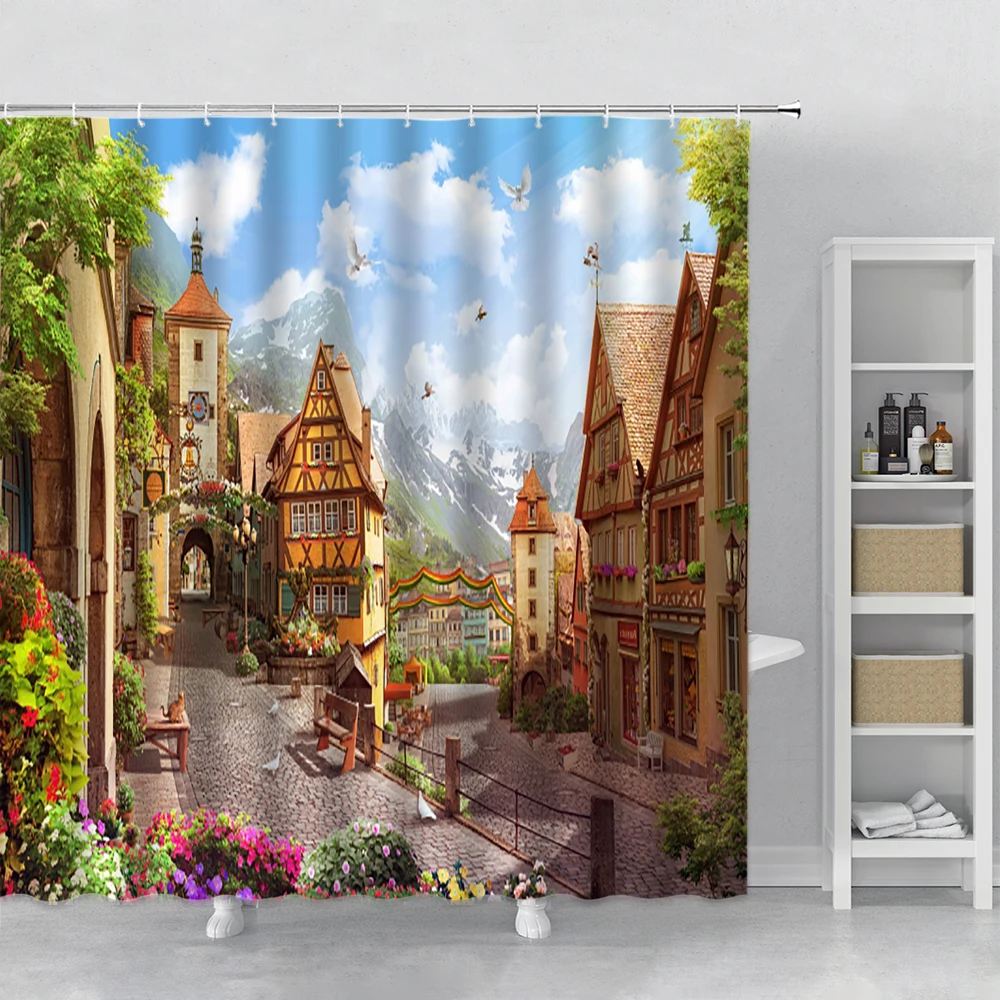 Beautiful Germany Town Landscape Shower Curtain Oil Paint Landscape ...