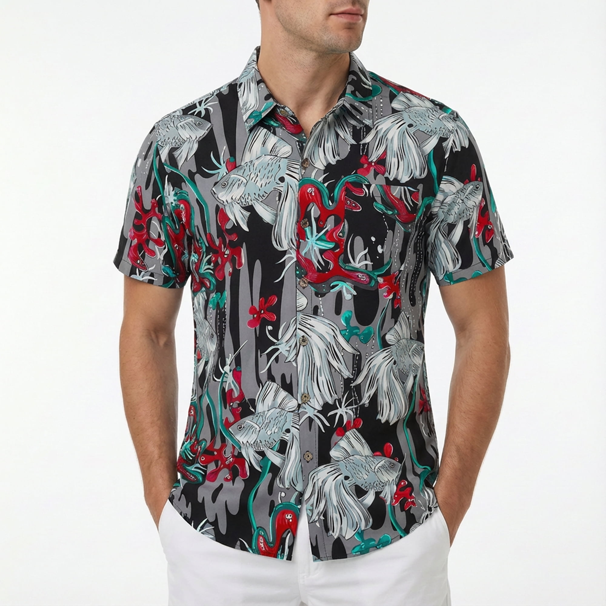 Beautiful Giant Goldfish Casual Button Down Shirts Short Sleeve ...