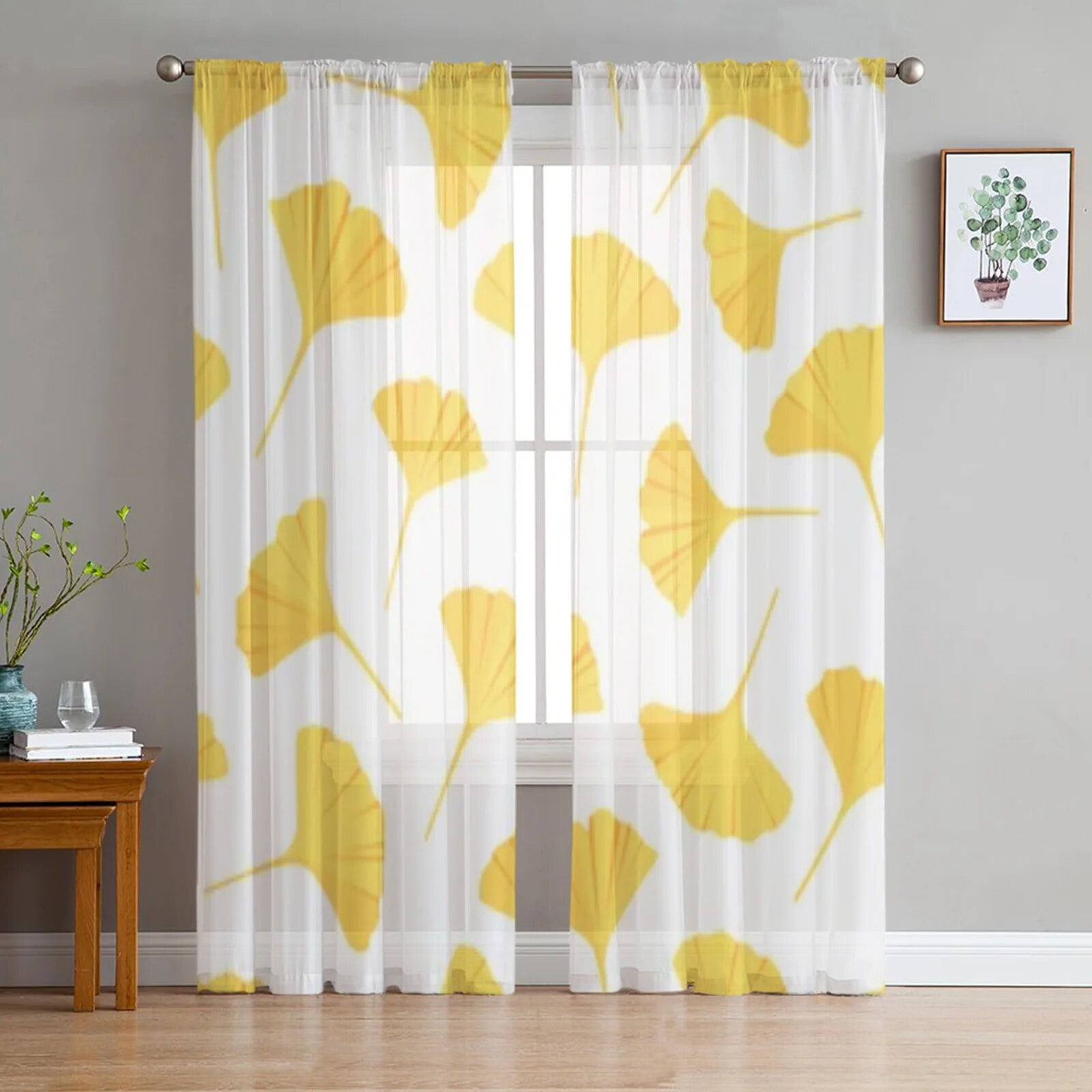 Beautiful Ginkgo Leaves Sheer Curtains For Living Room Window ...