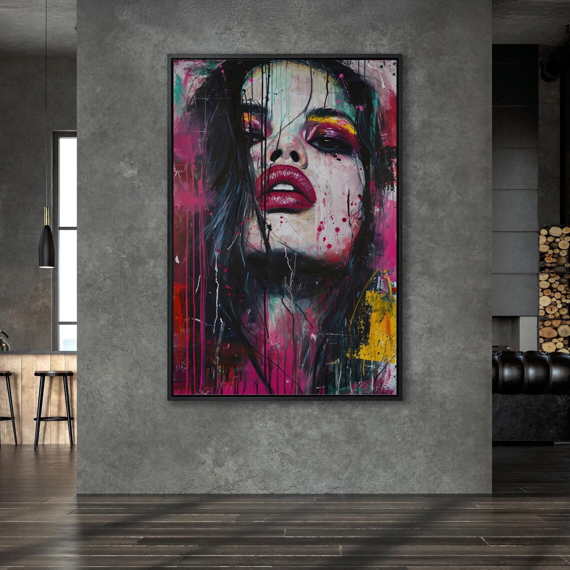 Beautiful Girl Print Abstract Woman Portrait Wall Art Lips Print ...