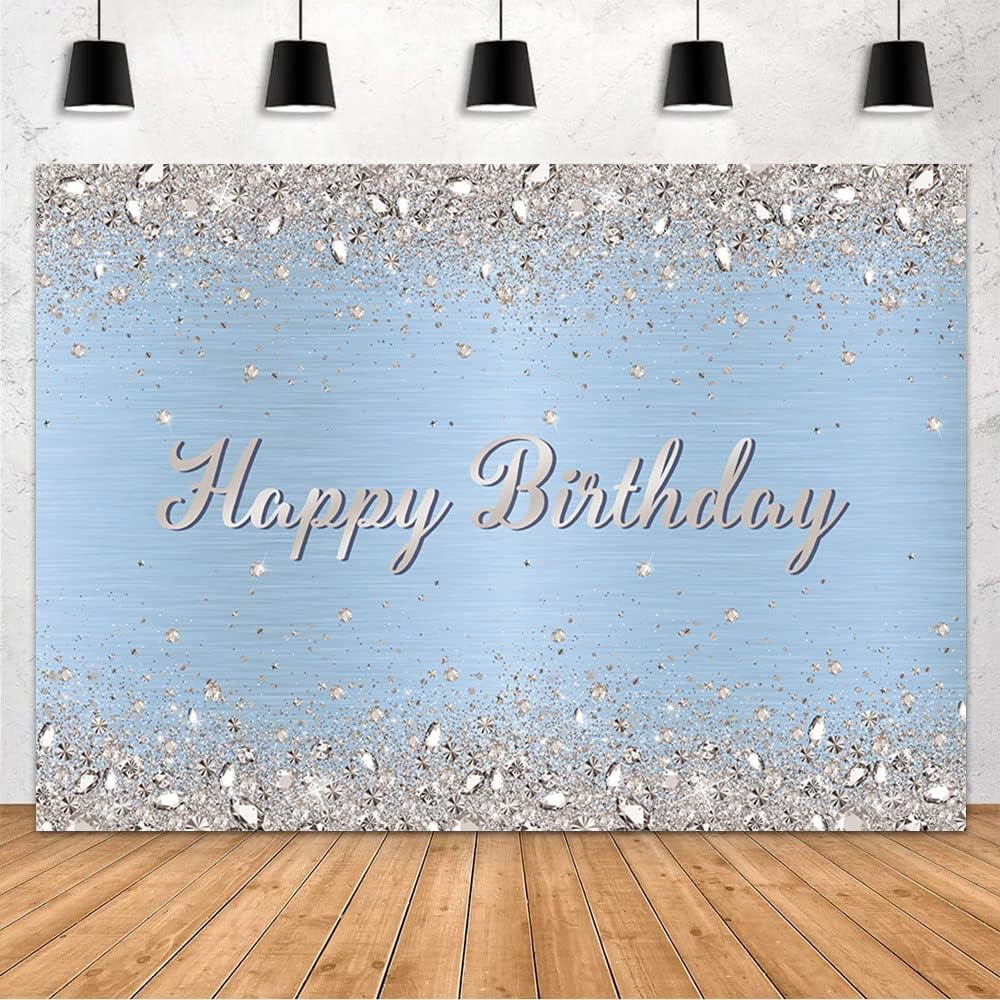 Beautiful Glitter Light Birthday Party Decorations Backdrop Shinning Gold Silver Diamond Happy ...