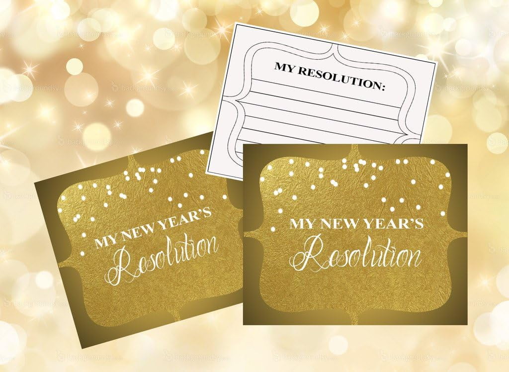 Beautiful Gold New Year Resolution Cards (Pack of 16) Party Supplies ...