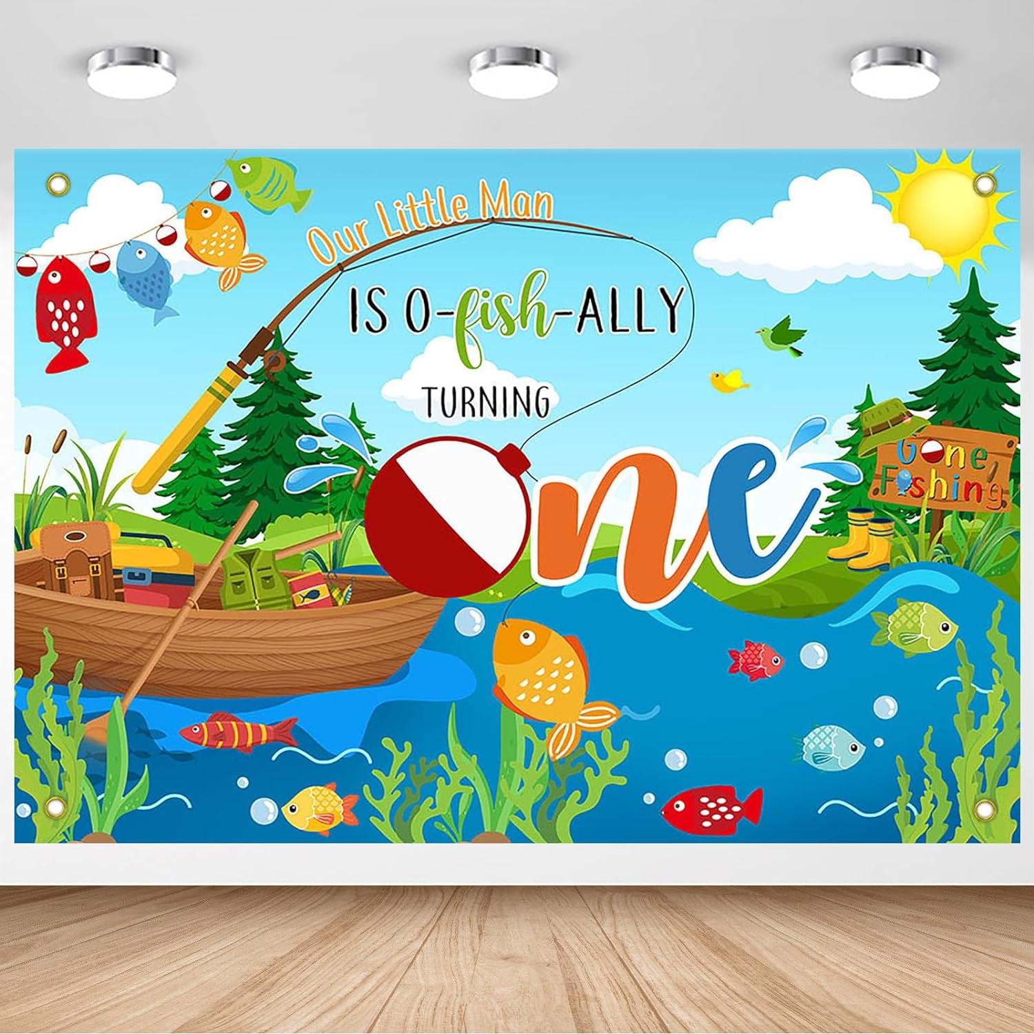 Beautiful Gone Fishing Backdrop for 1st Birthday, One Birthday Party ...