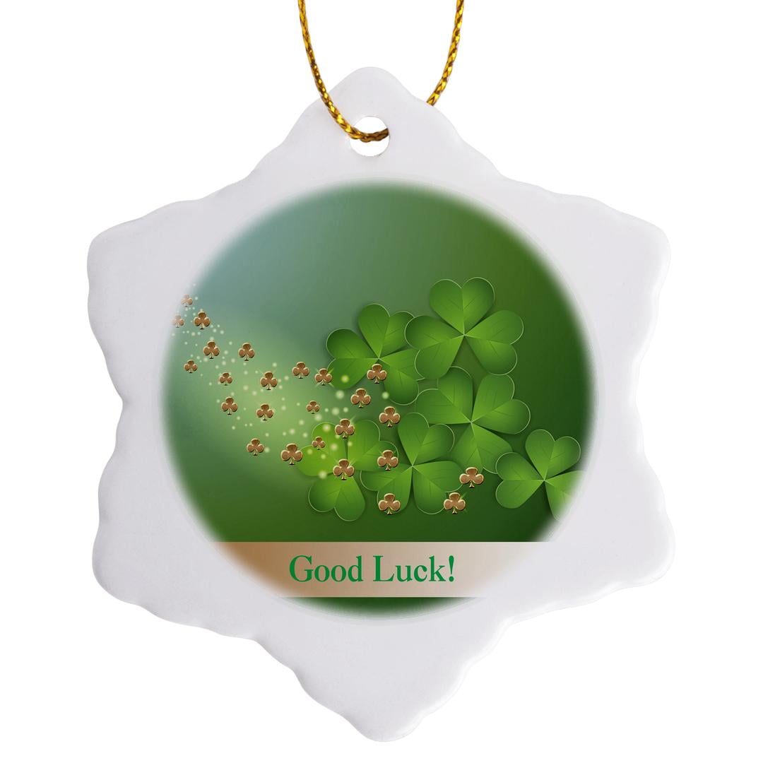 3drose, Beautiful Green and Gold Shamrocks, Good Luck, 3 inch Snowflake ...