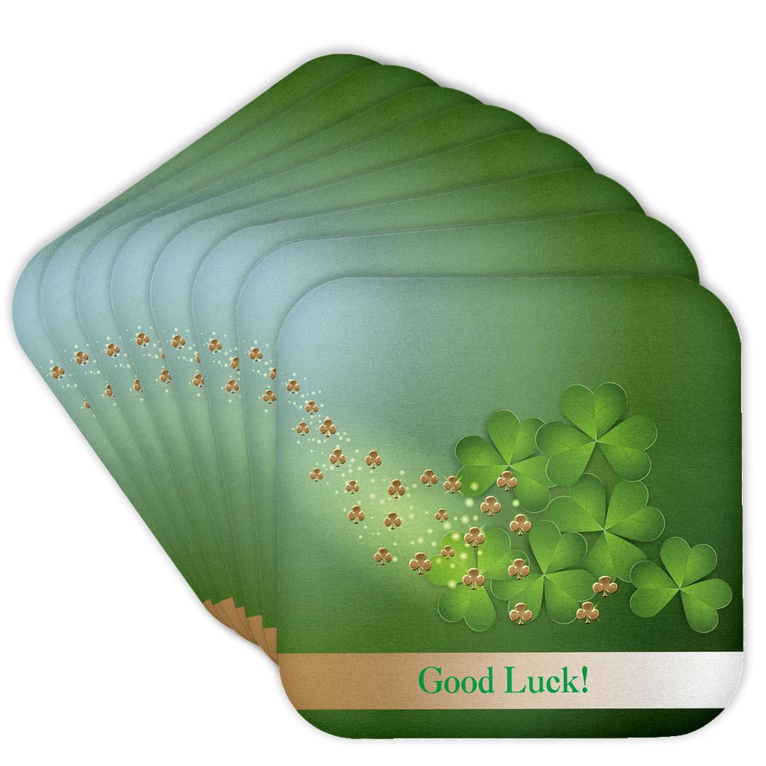 3drose, Beautiful Green and Gold Shamrocks, Good Luck, Set of 8 ...
