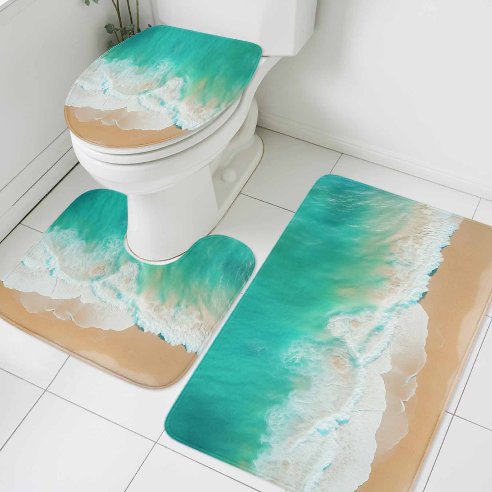Beautiful Green Bathroom Rugs Set Beach Sea Patterns Non Slip Absorbent ...